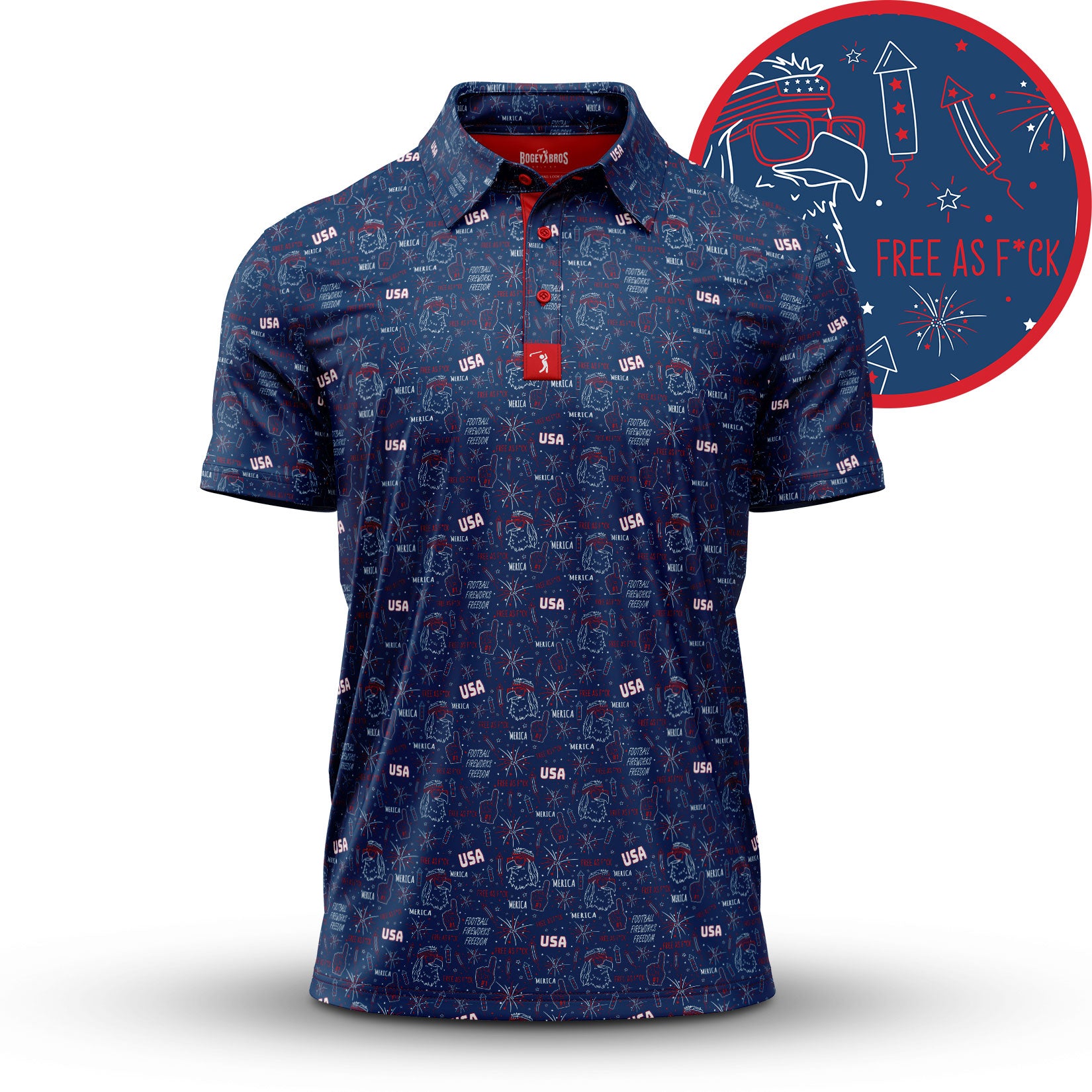 Bogey Bros Golf Co | Funny Golf Polos | 'Merica - Navy - Men's Polo