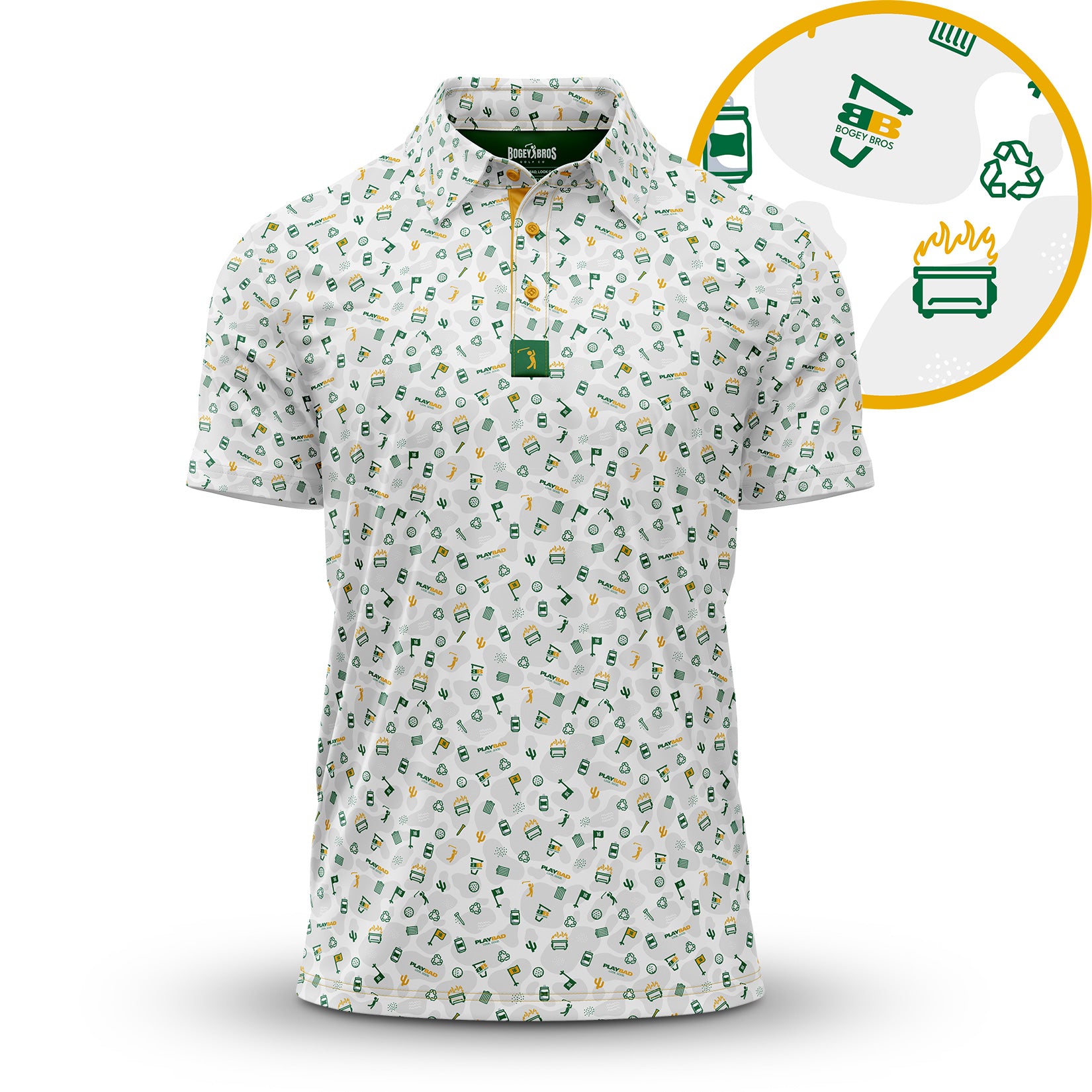 Bogey Bros Golf Co | Funny Golf Stuff | Dumpster Fire White Polo