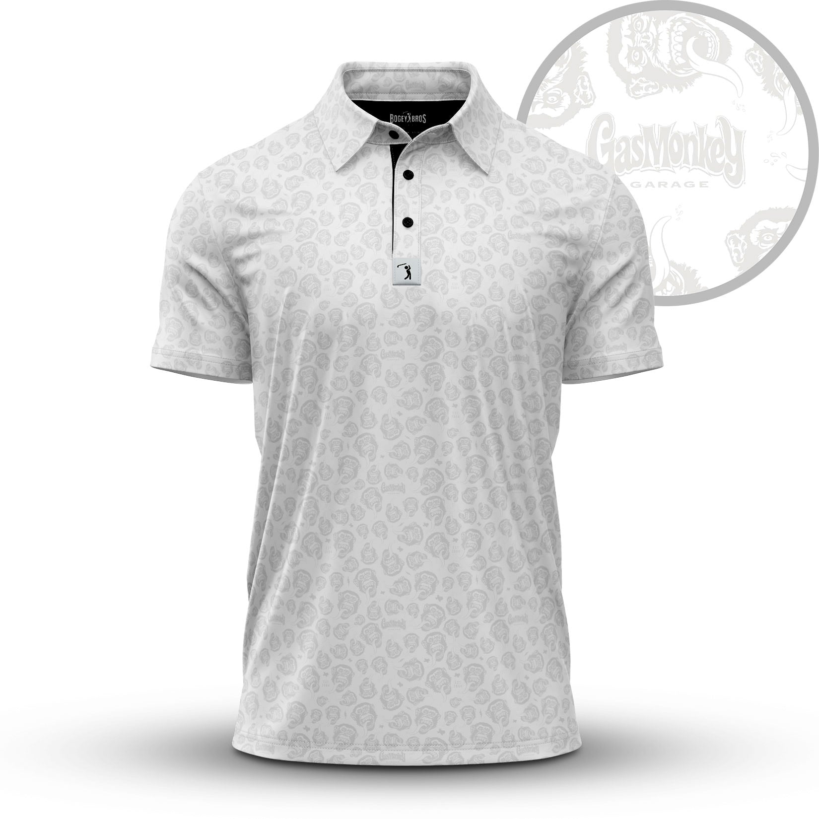 Bogey Bros Golf Co | Funny Golf Polos | Gas Monkey White - Polo