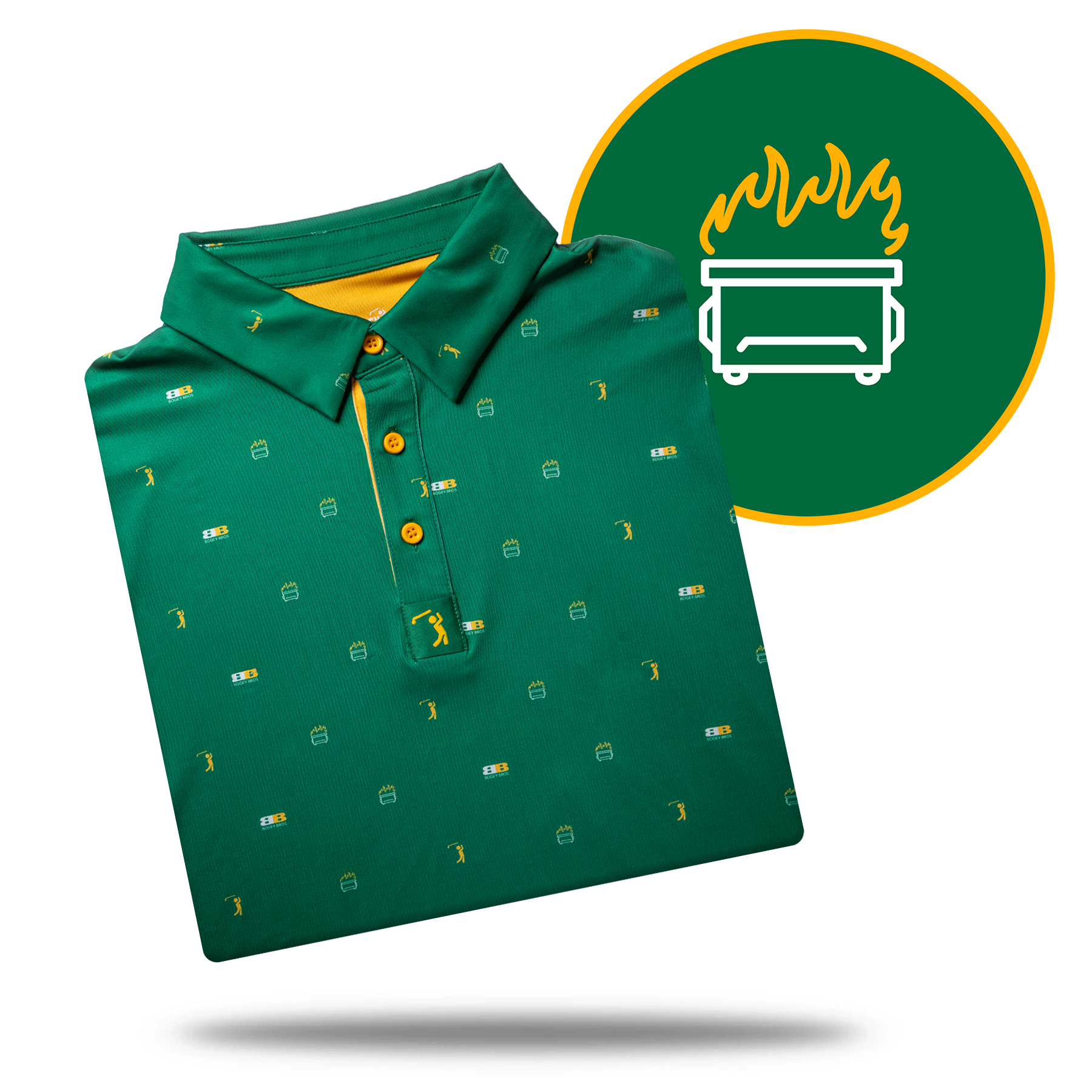 Bogey Bros Golf Co | Funny Golf Stuff | Dumpster Fire Green Polo